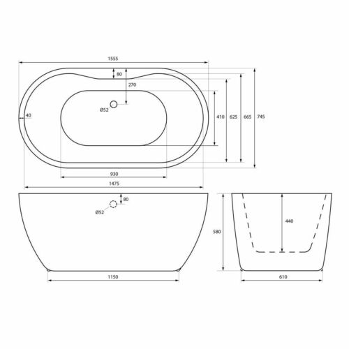 British Baths Aldington Small Freestanding Bath – 1555 x 750 - British ...