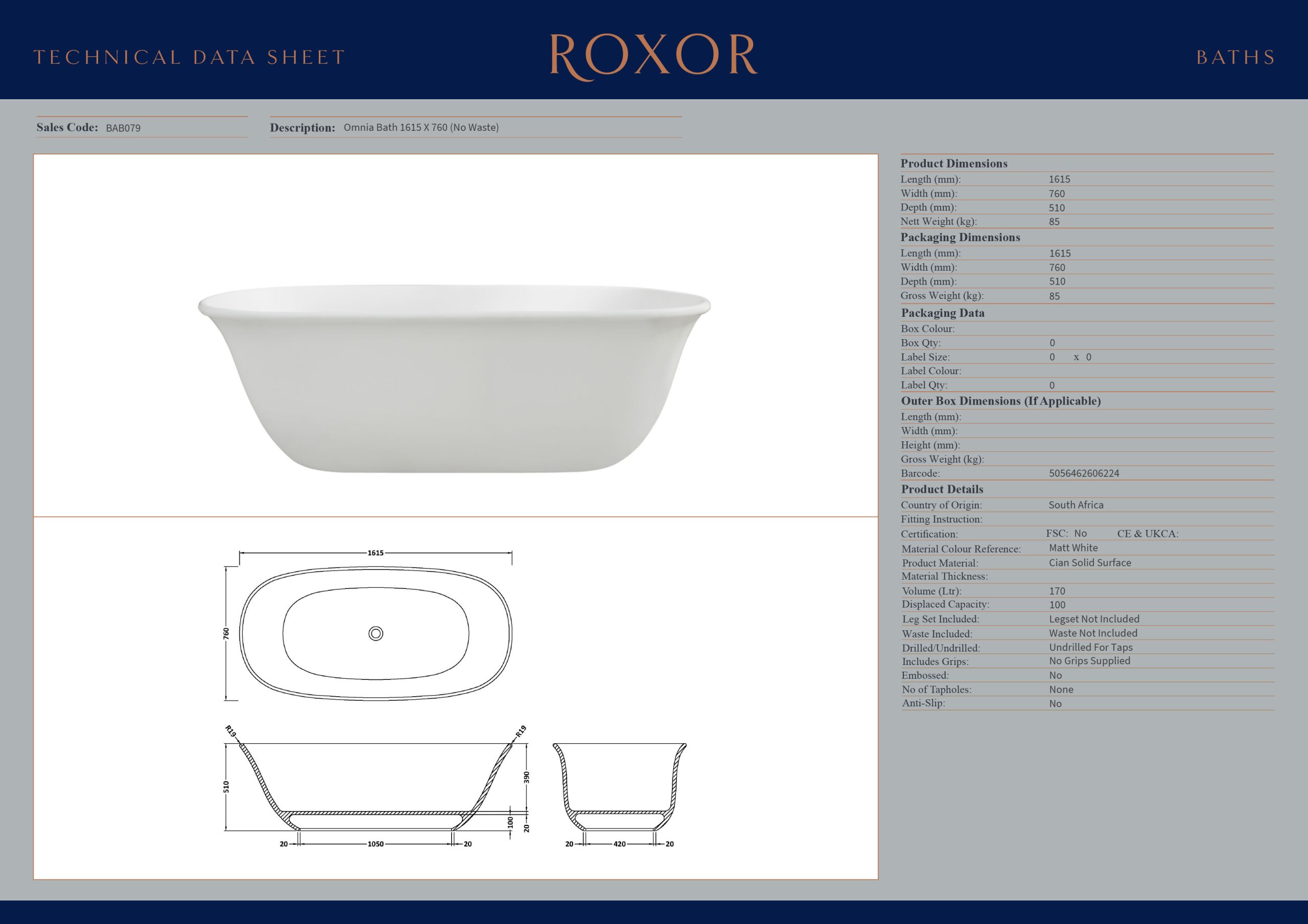 BC Designs Omnia Freestanding Bath – Polished White - British Baths