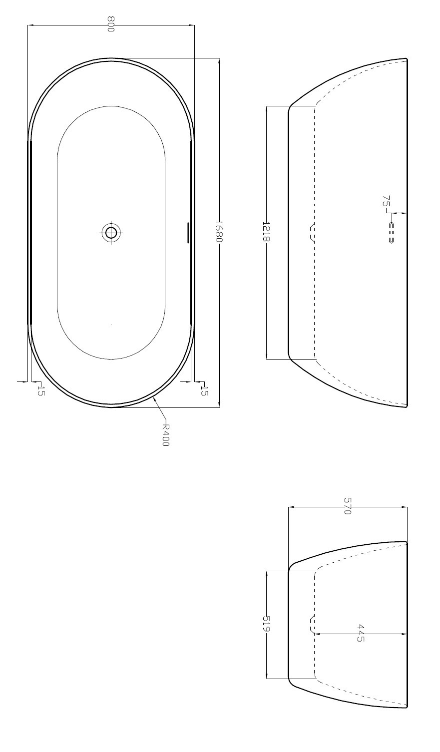 Frontline Graphite Summit Bath 1680mm x 800mm - British Baths