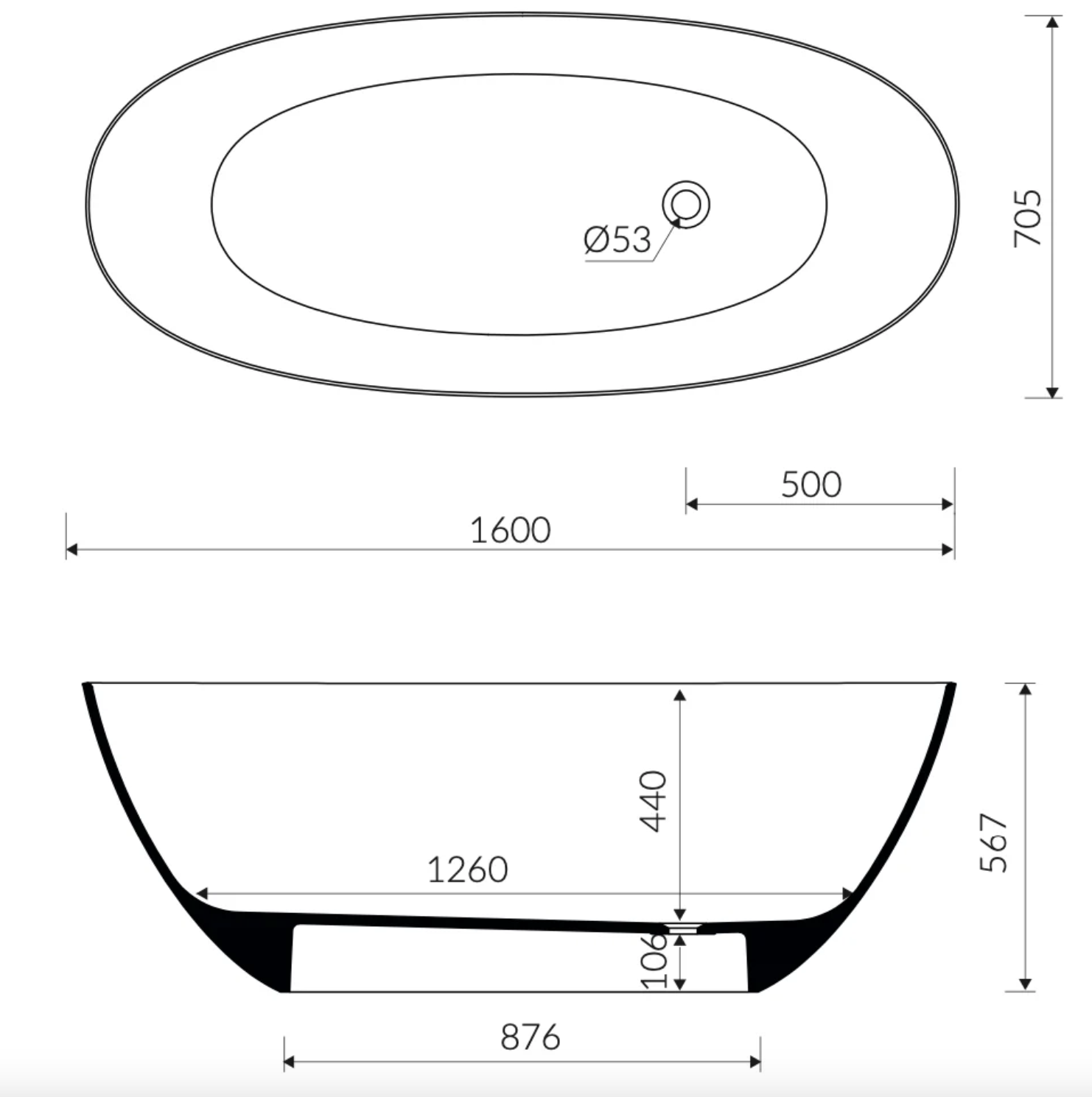 British Baths Lumino Solid Surface Stone Resin Freestanding Bath 1600 ...