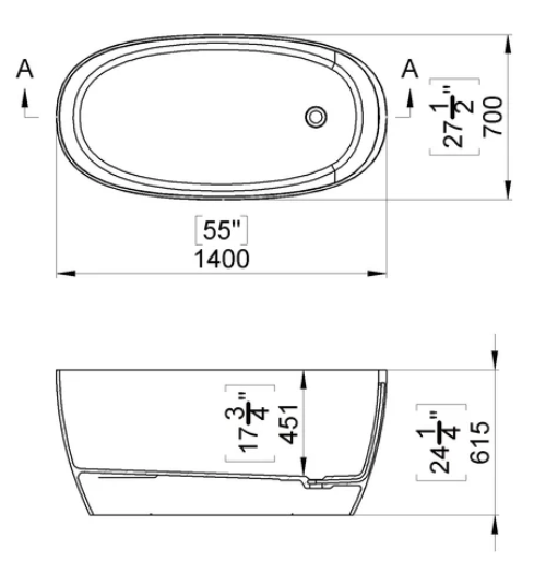 British Baths Varna 1600 Solid Surface Stone Resin Freestanding Bath ...