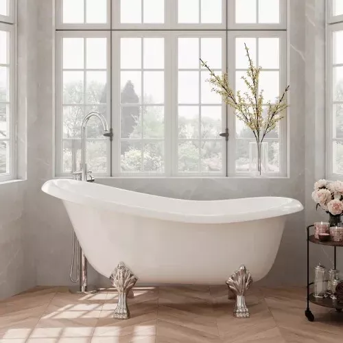 British Baths Malton Freestanding White Acrylic Slipper Bath & Feet ...